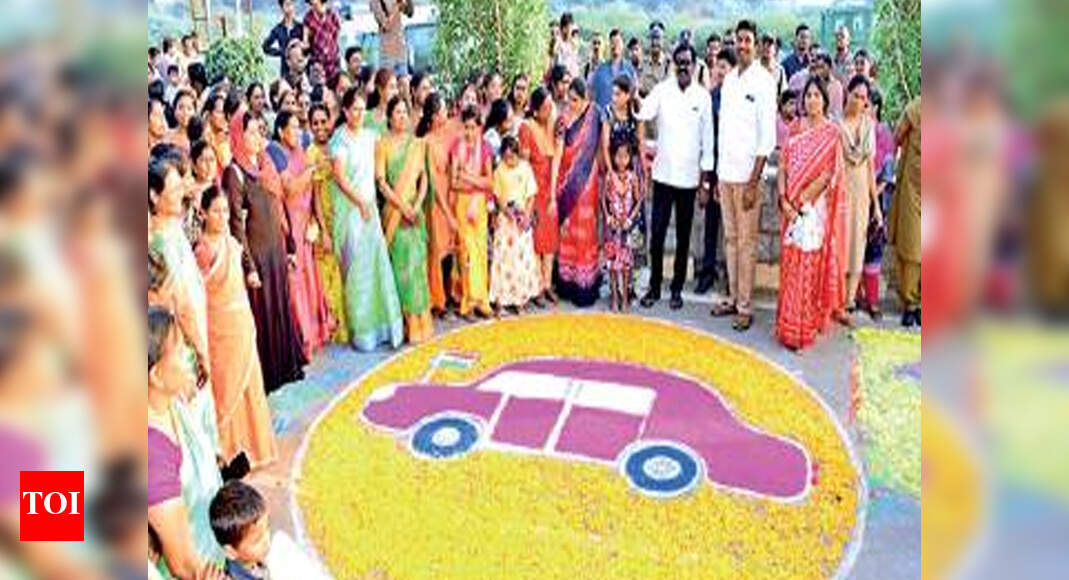 Telangana: Rangoli comes in handy for TRS to drive ‘car’ around ...