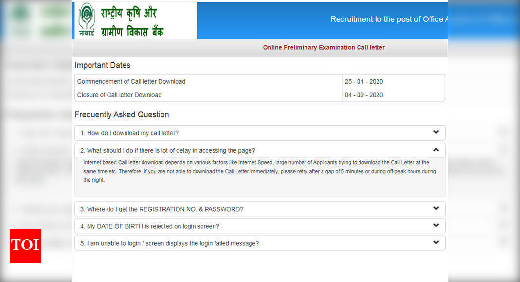 NABARD Office Attendant Admit Card 2020 released; download here - Times ...