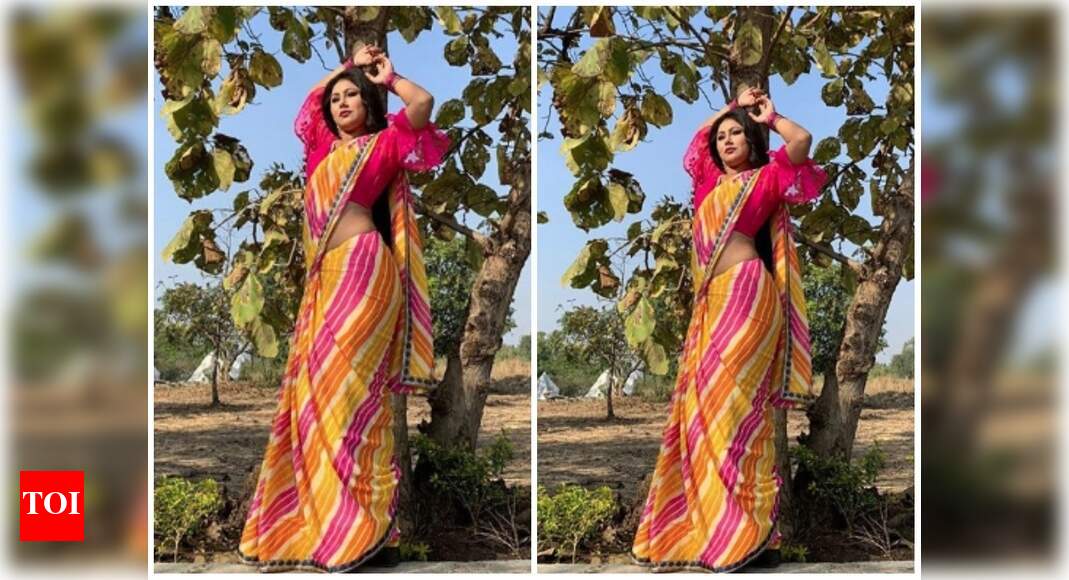 Sharing a picture with a sultry pose in a multi-coloured saree, Gargi ...