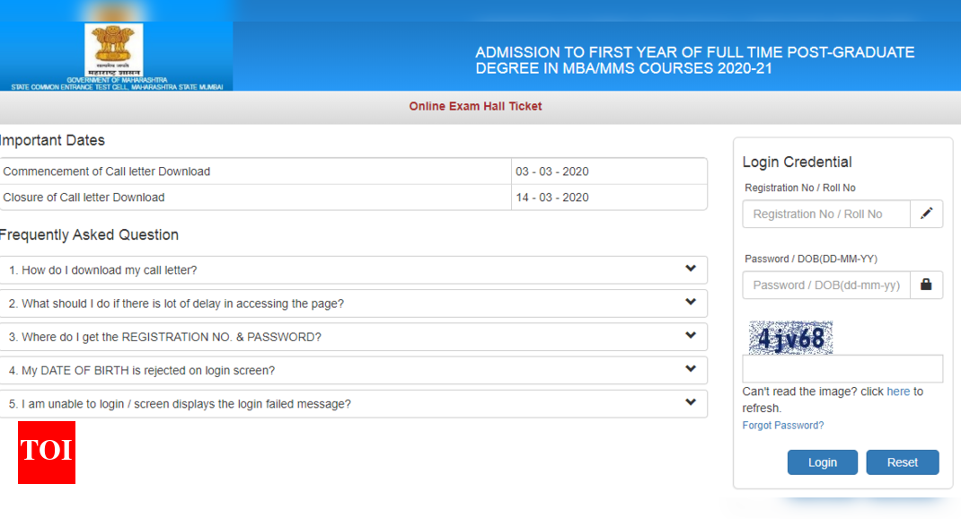 MAH MBA CET Admit Card 2020 released, here's link - Times of India
