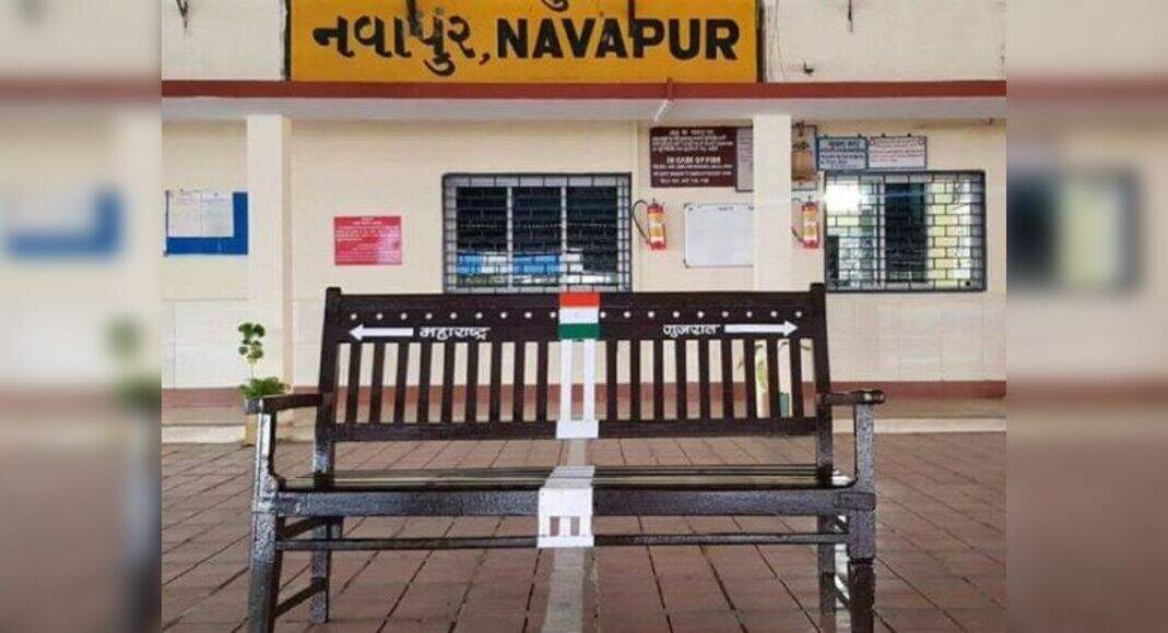 This railway station’s bench is situated Gujarat and Maharashtra at the ...