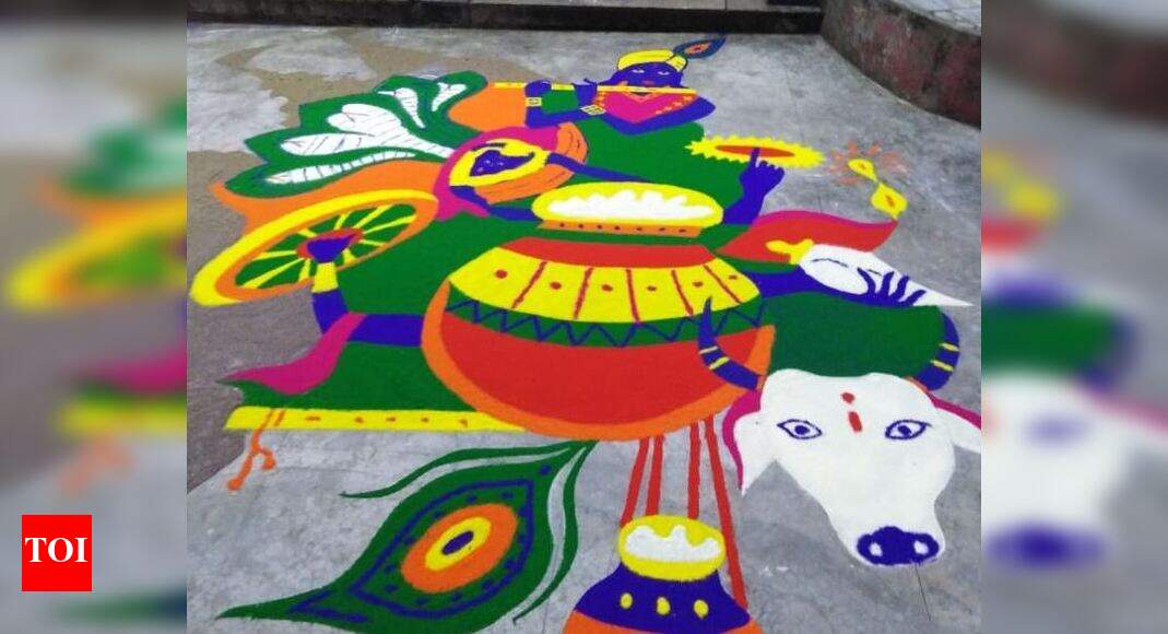 Uttar Pradesh: Artist showcases Lord Krishna’s life through Rangoli art ...