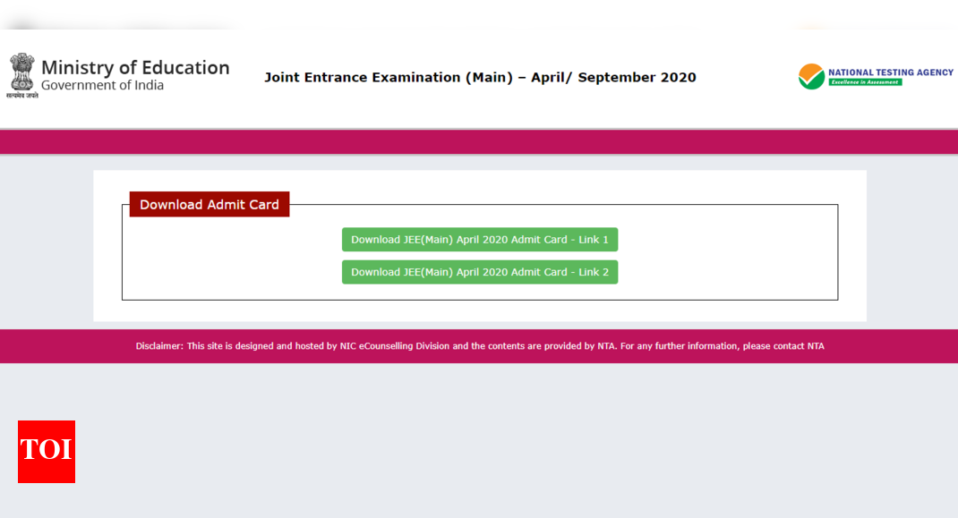 JEE Admit Card: JEE Mains Admit Card 2020 released @ jeemain.nta.nic.in ...