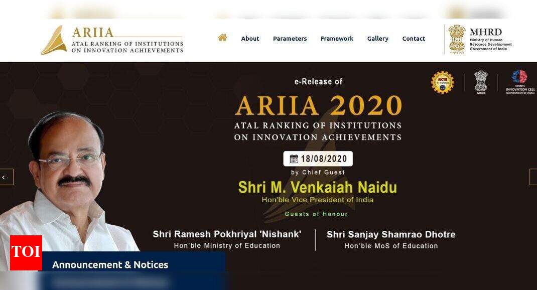 ARIIA ranking 2020 announced - Times of India