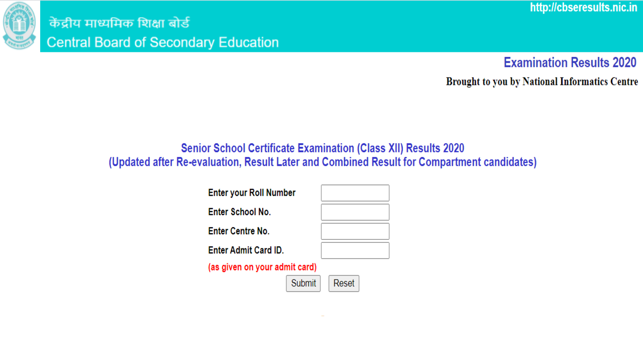 Cbse Class 12th Result 2020 Declared At Cbseresultsnic