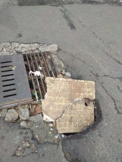 Broken drain cover guarded by plastic cover - Times of India