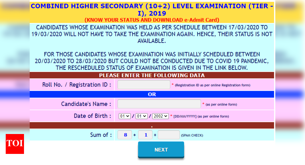 SSC CHSL Admit Card 2019 for Tier-I released, here's direct link ...
