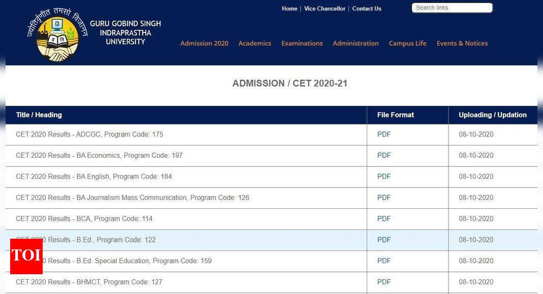 IPU CET result 2020 released; here's direct link - Times of India