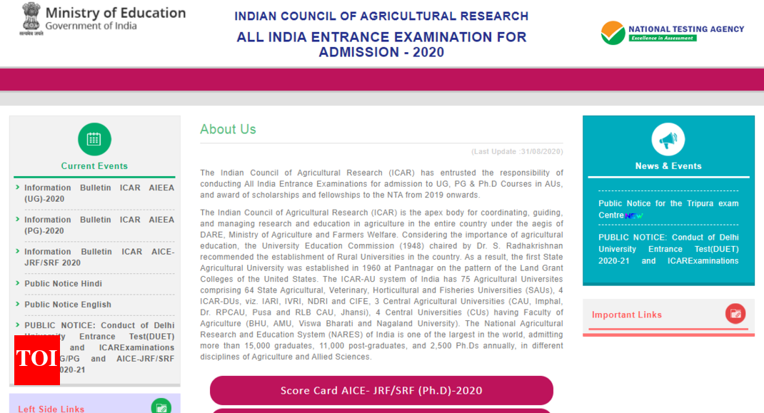 ICAR Result 2020: NTA ICAR Result, Score Card 2020 released for AIEEA ...