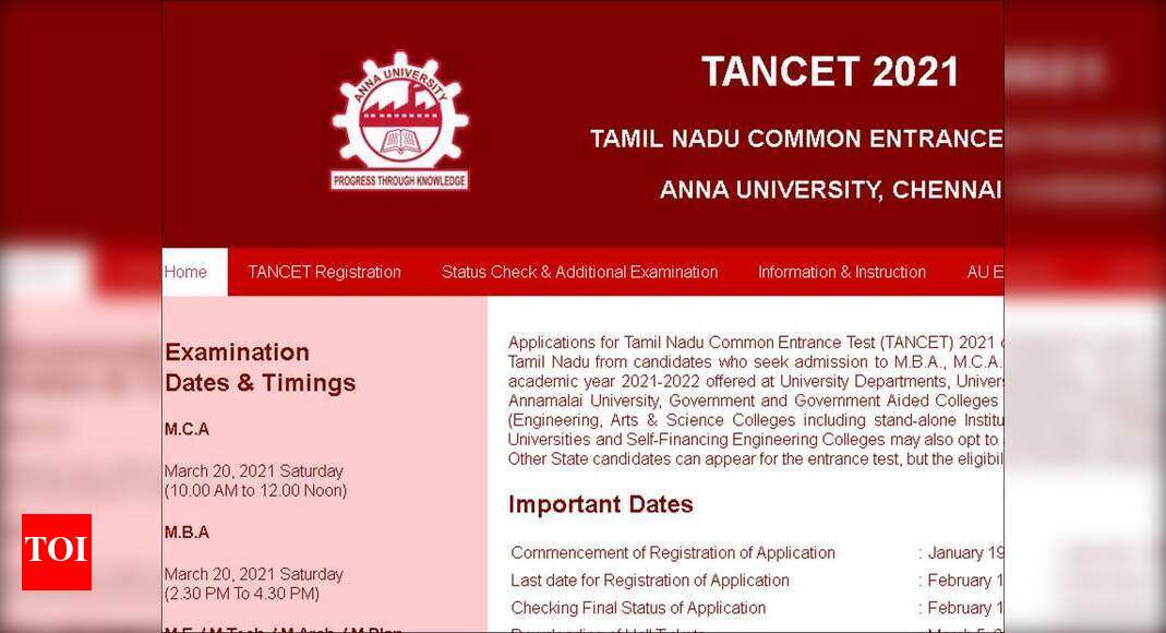 TANCET 2021 registration to begin from Jan 19, exams from March 20 ...