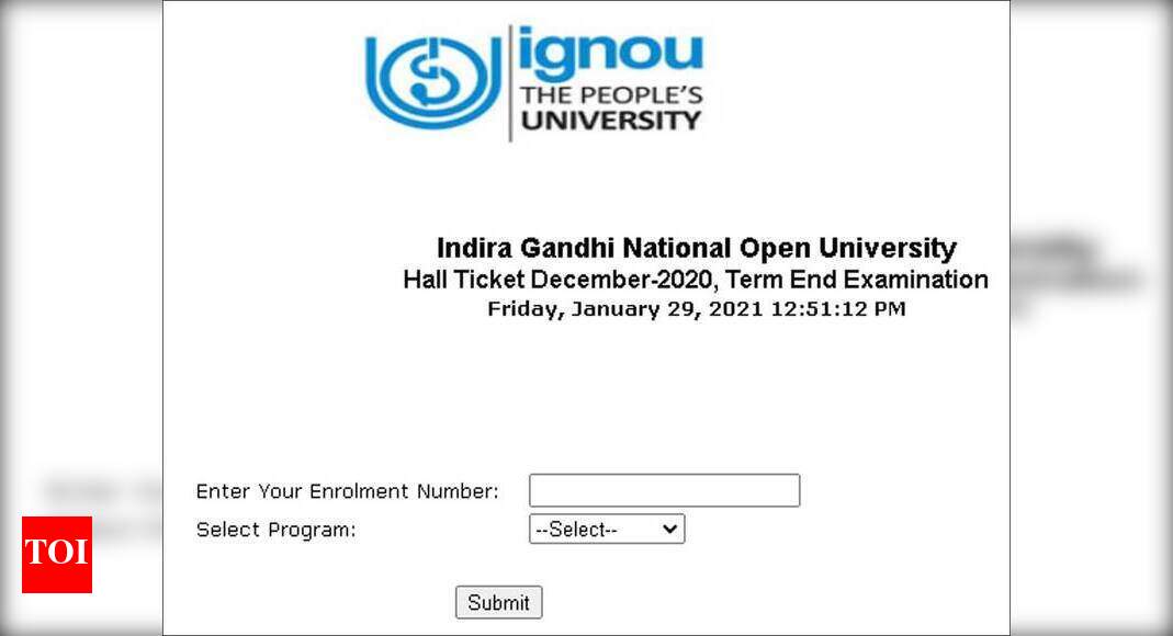 IGNOU Hall Ticket: IGNOU TEE December 2020 Admit Card released ...