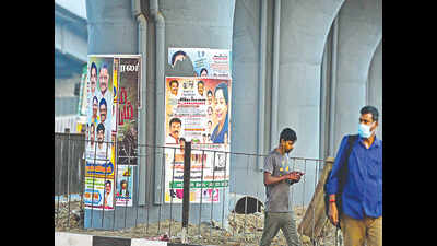 Chennai: Flyover is covered with posters 1 week after inauguration ...