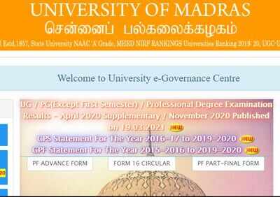 UNOM Result 2021: Madras University result 2021 for UG/ PG degree exams ...