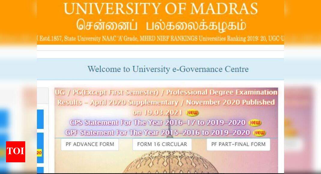 UNOM Result 2021: Madras University result 2021 for UG/ PG degree exams ...