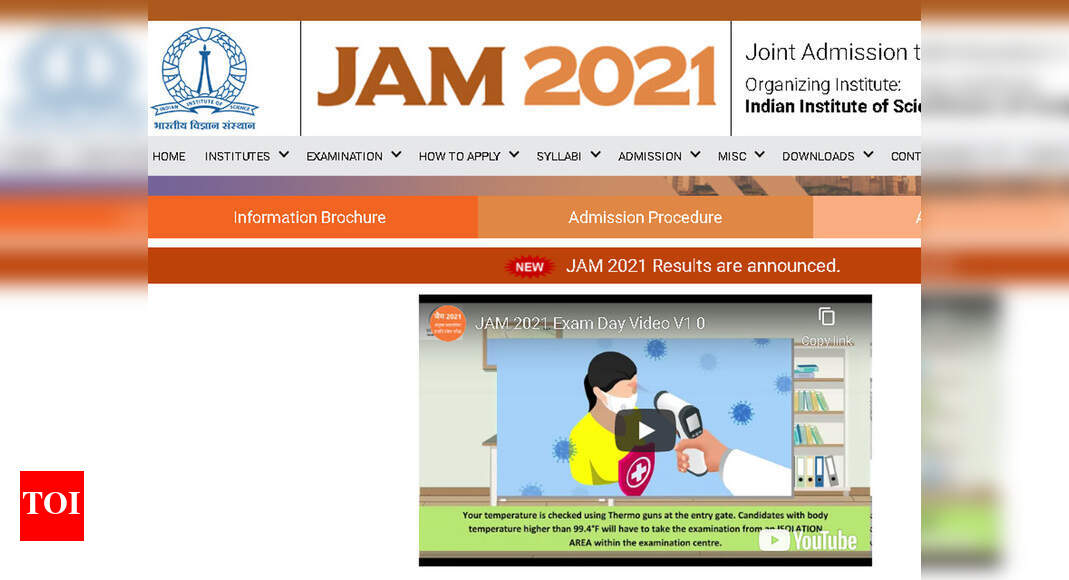 IIT JAM result 2021, merit list released at jam.iisc.ac.in - Times of India