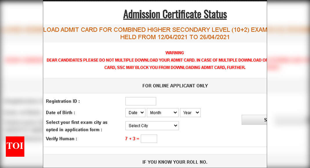 SSC CHSL Tier-I Admit Card 2021 released, download here - Times of India