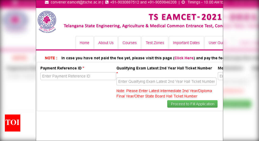 TS EAMCET Application Form: TS EAMCET Test Registration for general ...