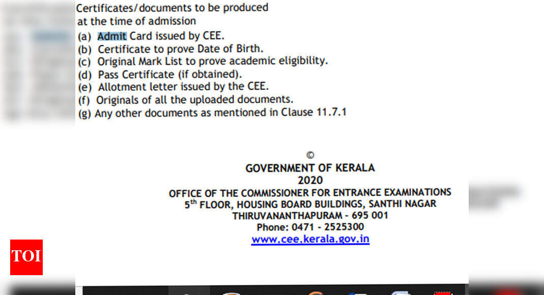 KEAM Admit Card: Check how to download KEAM Hall ticket | - Times of India