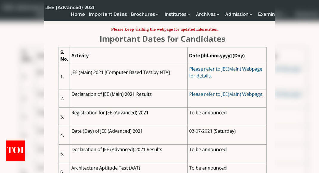 JEE Advanced Exam Dates: JEE Advanced Test Dates in India | - Times of ...