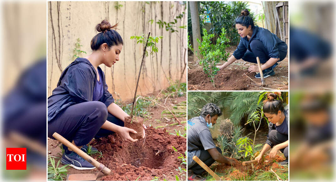 Aathmika plants saplings in remembrance of actor Vivek | Tamil Movie ...