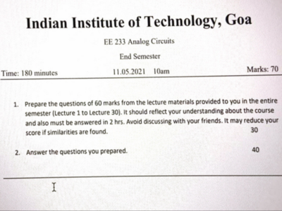 IIT-Goa asks students to frame own question paper | Goa News - Times of ...
