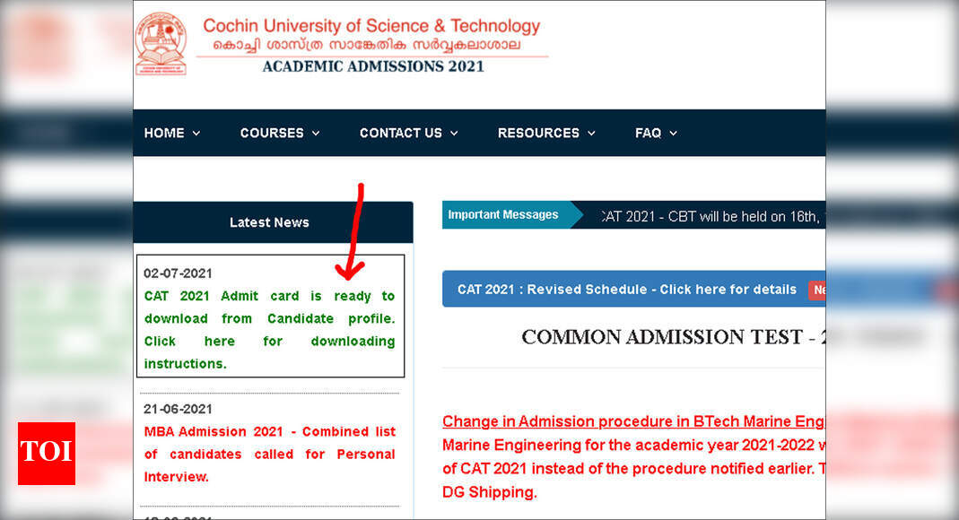 CUST CAT 2021 Admit Card released, exams from July 16 - Times of India