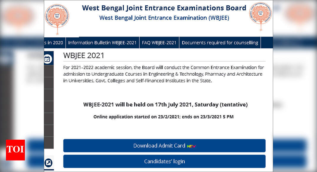 WBJEE 2021 Admit Card released; download here - Times of India