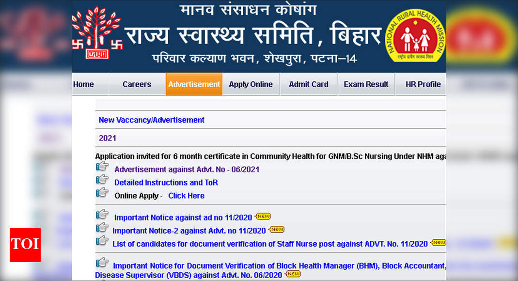 State Health Society Bihar Recruitment 2021: Apply online for 2100 CHO ...