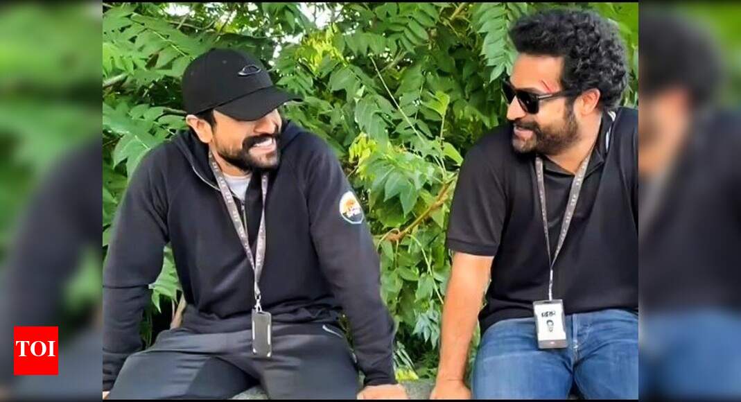 Ram Charan and Jr NTR get goofy with SS Rajamouli on the sets of RRR in ...