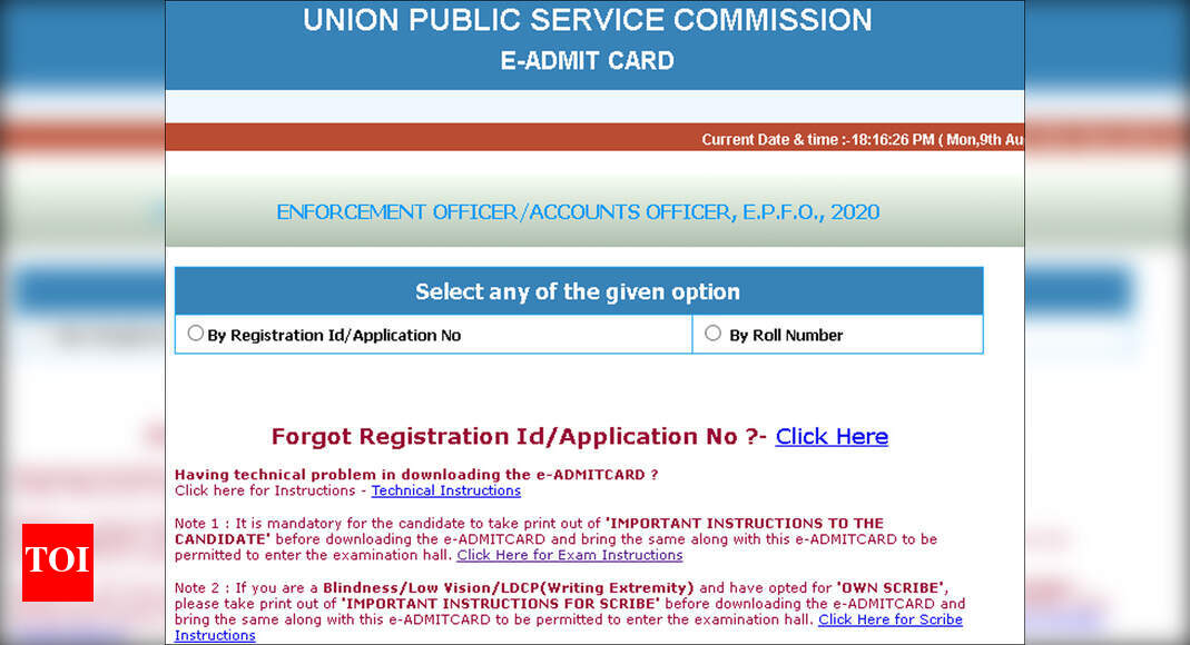 UPSC EPFO Admit Card 2021 released, download here - Times of India