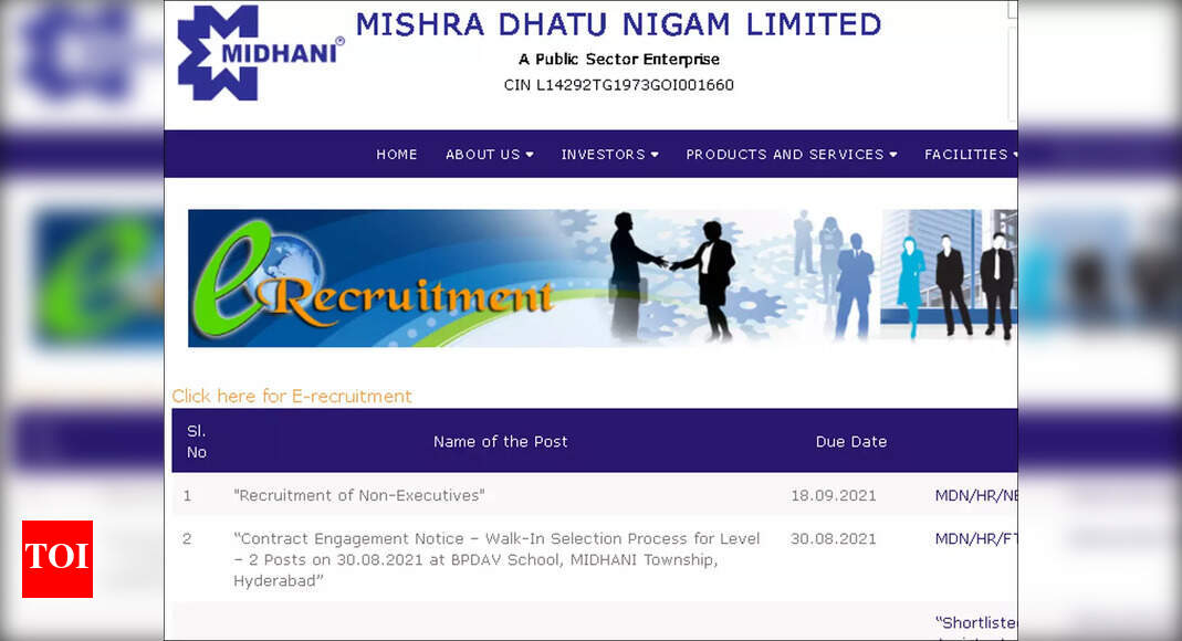MIDHANI Recruitment 2021: Apply online for 64 SOT, JOT, Junior ...