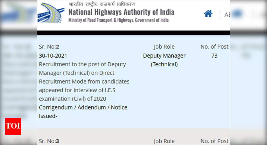 NHAI Deputy Manager Recruitment 2021: NHAI DM Recruitment 2021: Apply ...