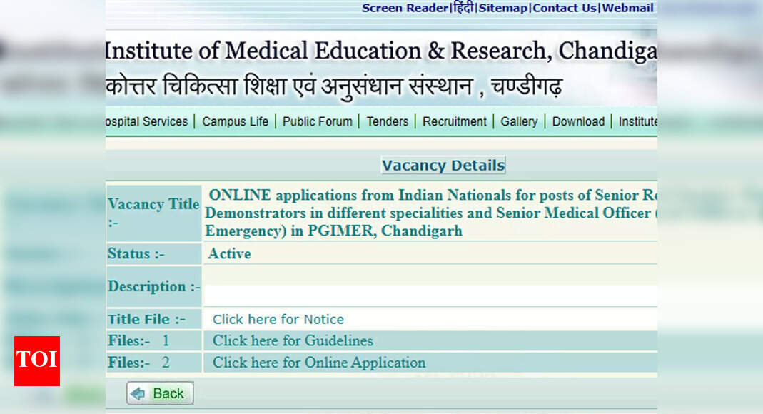 Pgimer: PGIMER Recruitment 2021: Apply online for 93 SR posts - Times ...