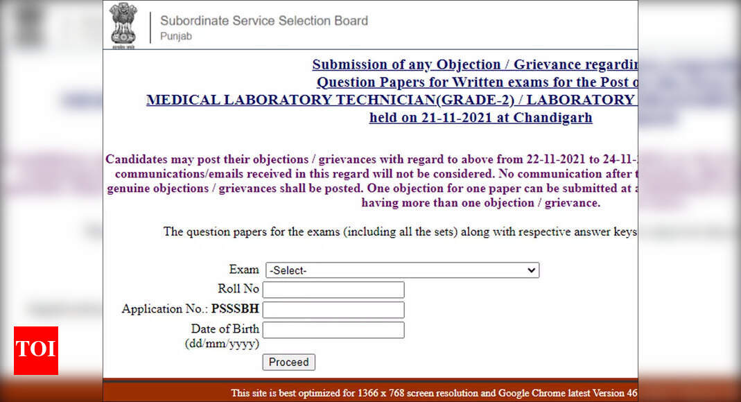 PSSSB Lab Technician Admit Card PSSSB Lab Technician Attendant Answer 