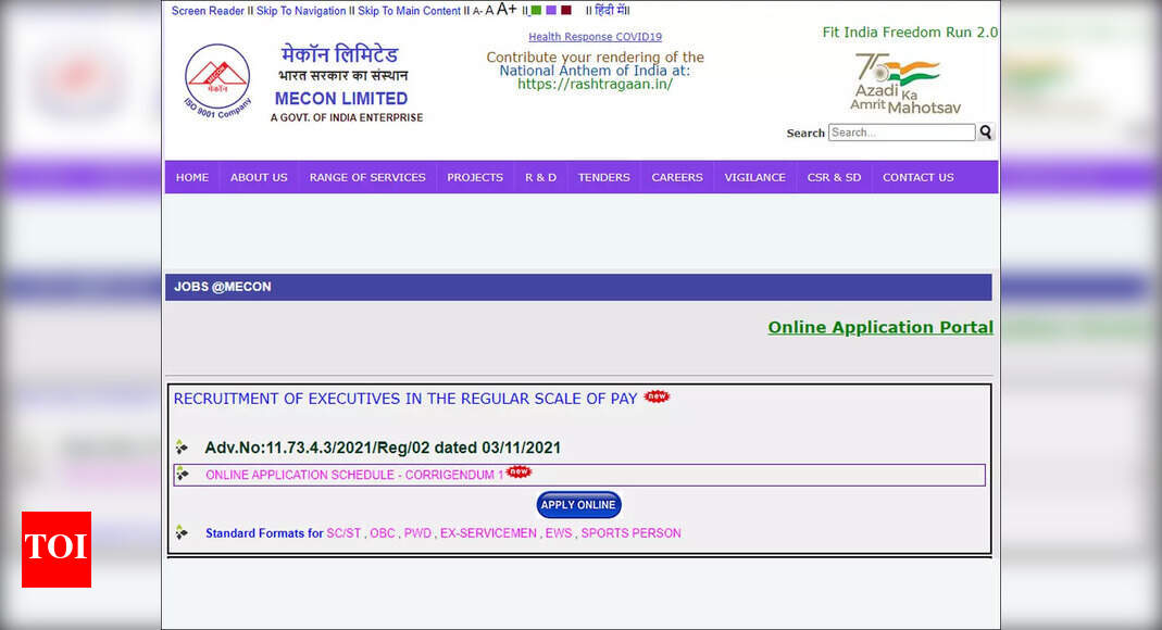 Mecon: MECON Recruitment 2021: Apply online for 78 executive posts ...