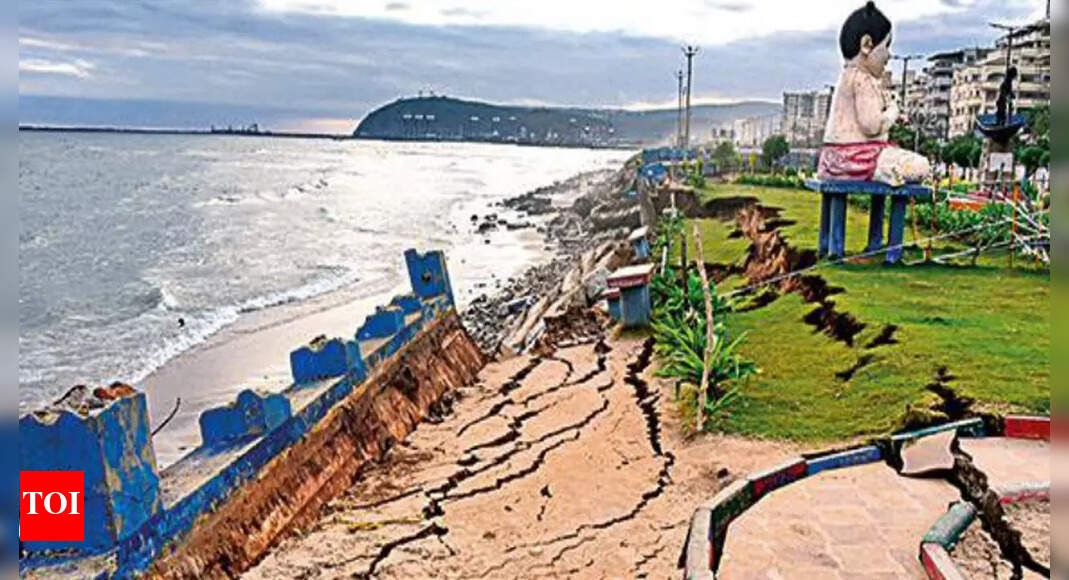Sea: Sea eats into children's park on Visakhapatnam beach road ...