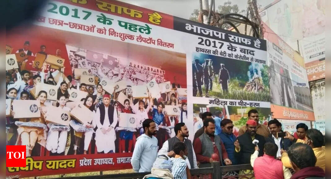 UP: Samajwadi Party hoarding against BJP sets political temperature ...