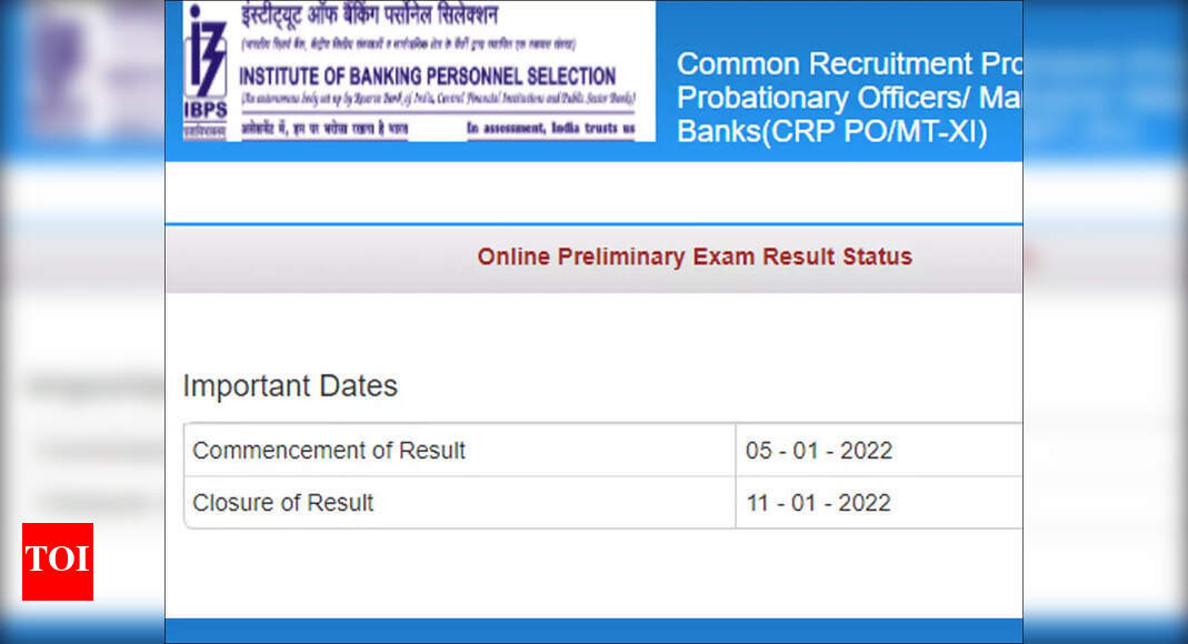 IBPS PO Prelims Result 2021 released @ ibps.in; download here - Times ...