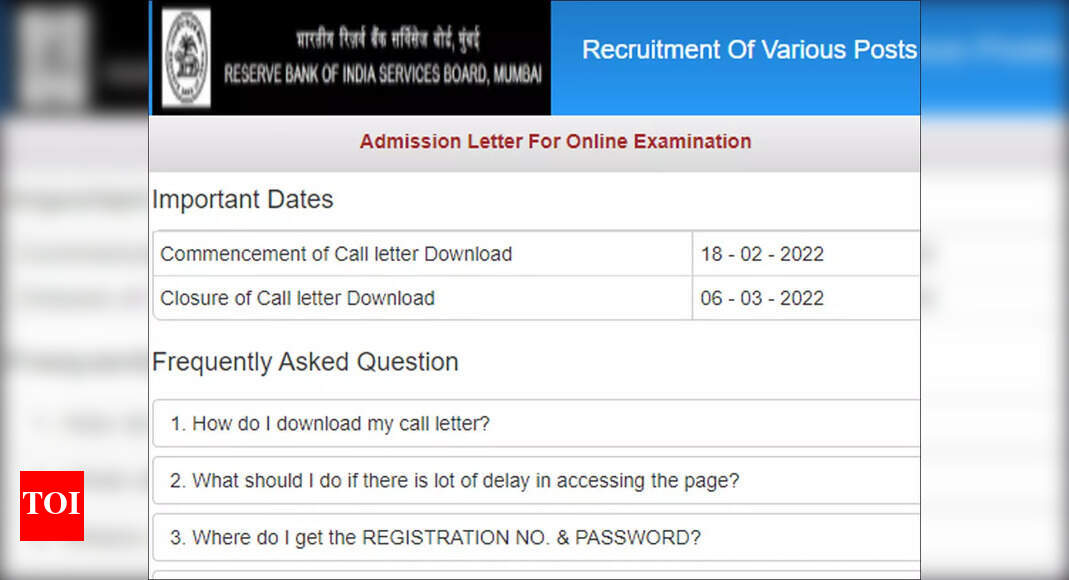 RBI Admit Card 2021: RBI Admit Card 2021-22 Architect and various posts ...