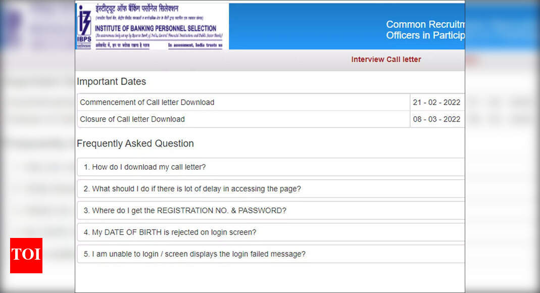 IBPS SO: IBPS SO 2022 Interview Call Letter released released @ ibps.in ...