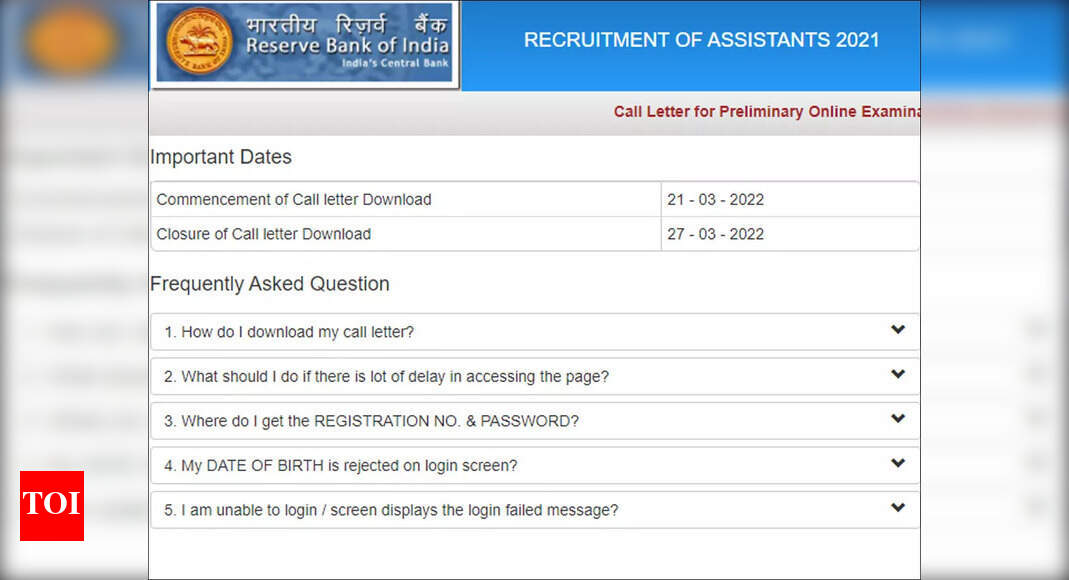 RBI Assistant admit card 2022 released, exam on March 26 & 27; direct ...