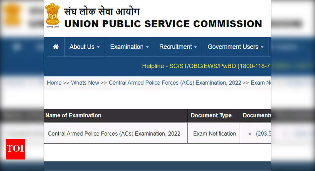CAPF AC 2022: UPSC CAPF AC 2022 notification released, apply till May ...
