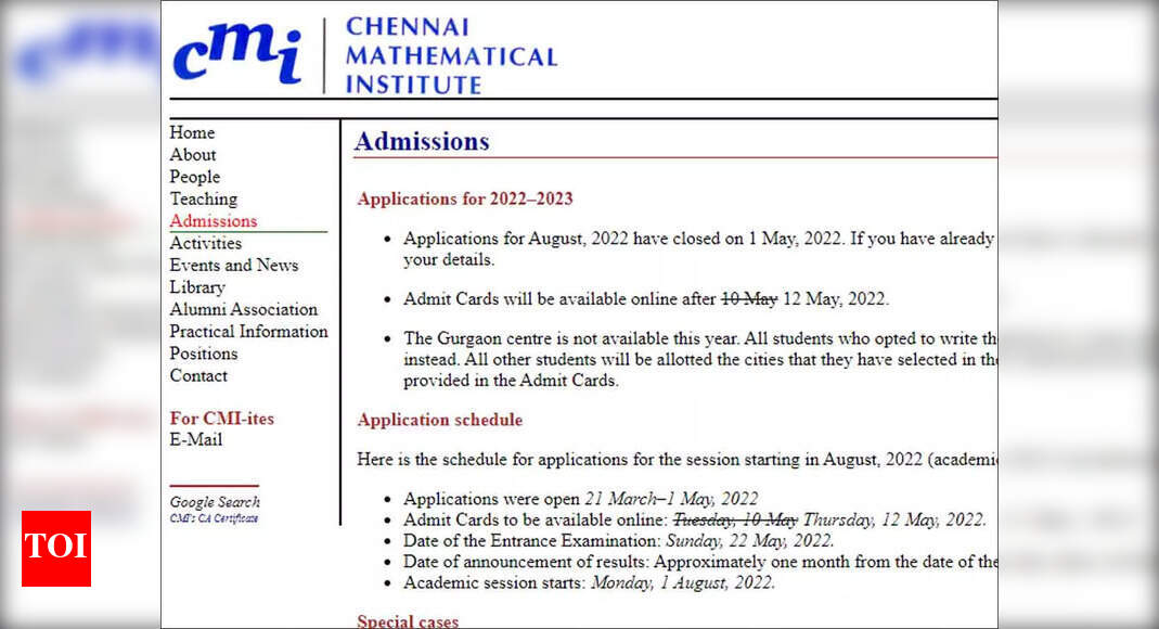 CMI Admit Card 2022 to be released on May 12, exam on May 22 | - Times ...