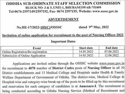 OSSSC Recruitment 2022: Notification for 4070 Nursing Officer posts ...