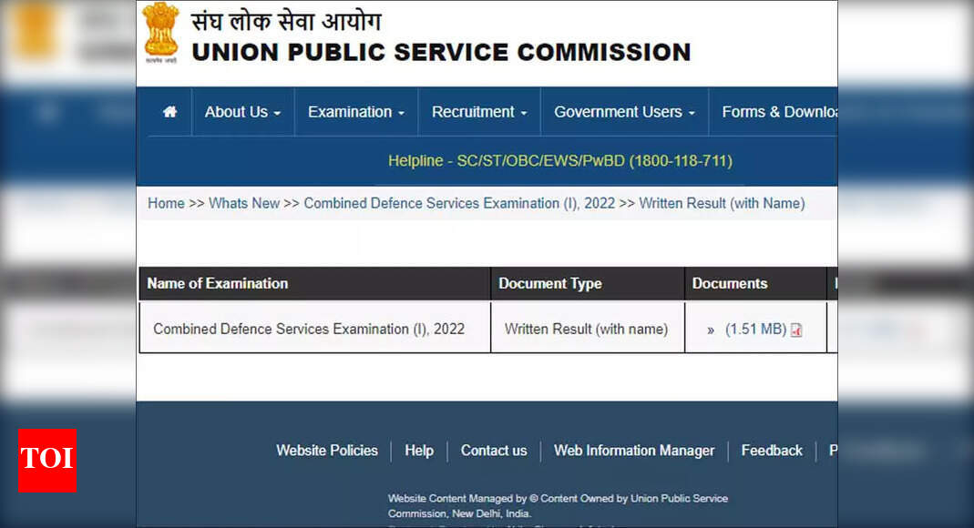 CDS Result 2022: UPSC CDS-I Result 2022 released at upsc.gov.in ...