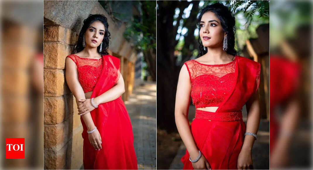 Kavya Mahadev looks ravishing in a red ruffle saree; see pics - Times ...