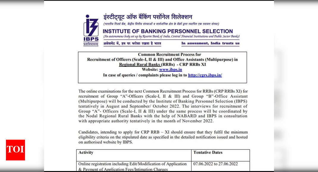 IBPS RRB notification 2022: Registration process begins @ibps.in, check ...