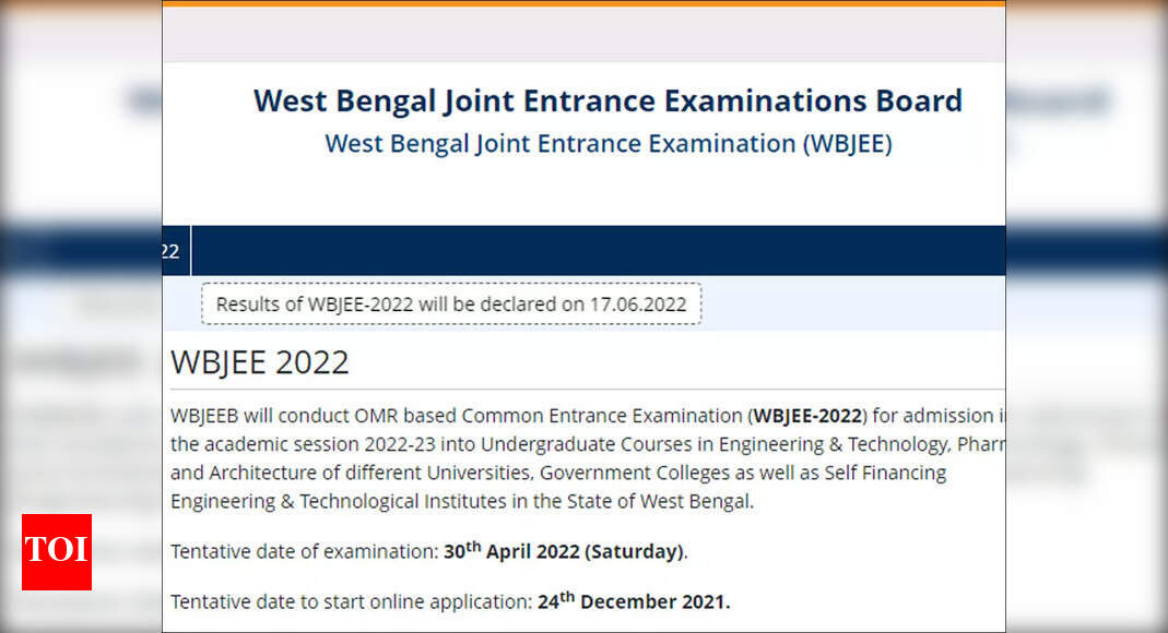 WBJEE Result 2022: WBJEE 2022 result to be released today at 4 pm, check details here | - Times ...