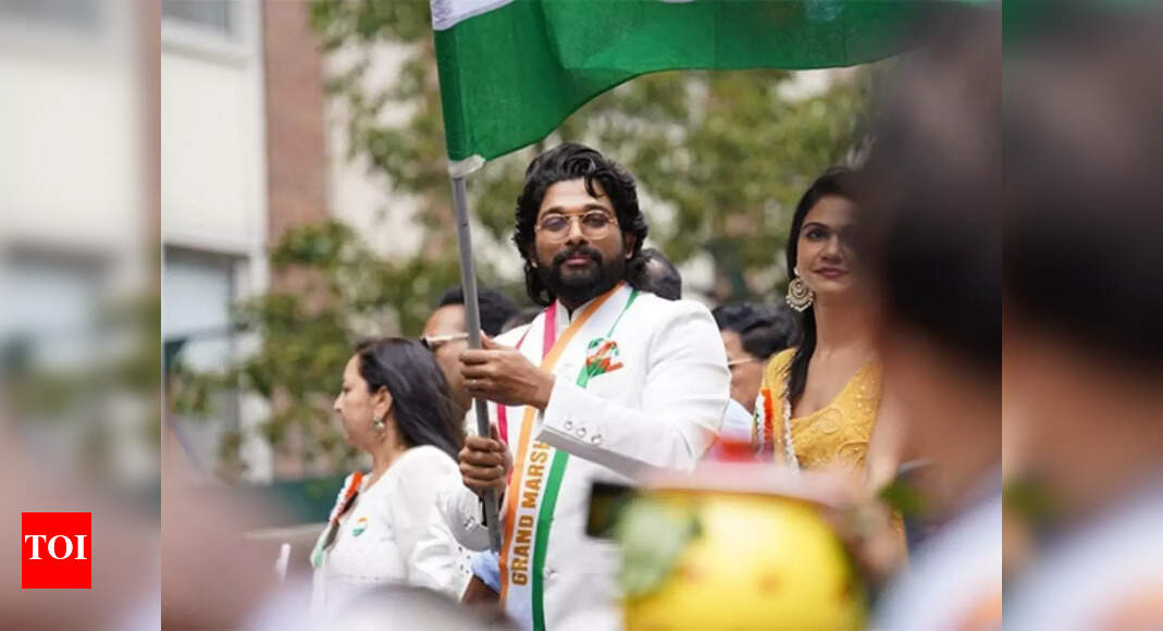 When a sari-clad Harnaaz Sandhu met an all suited up Allu Arjun - Times ...