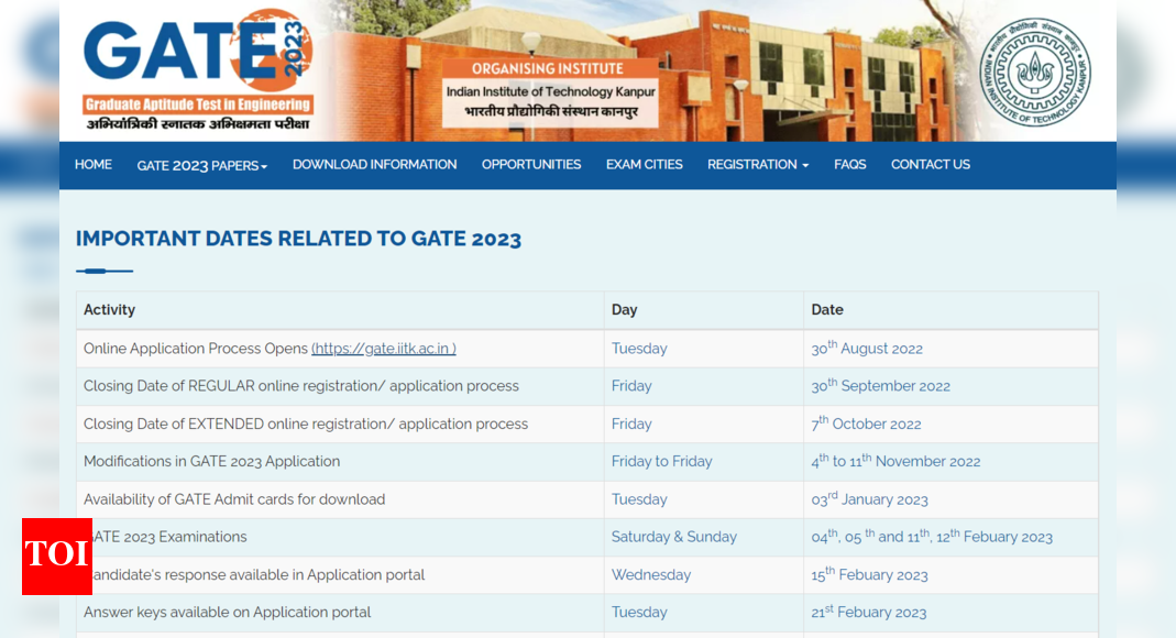 Gate: GATE 2023 Registrations begins from tomorrow @ gate.iitk.ac.in ...